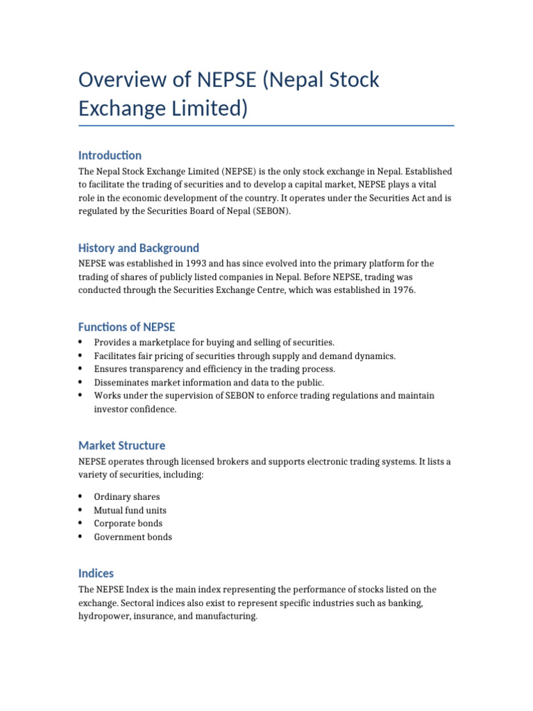 Overview of NEPSE: Nepal's Stock Exchange | PDF