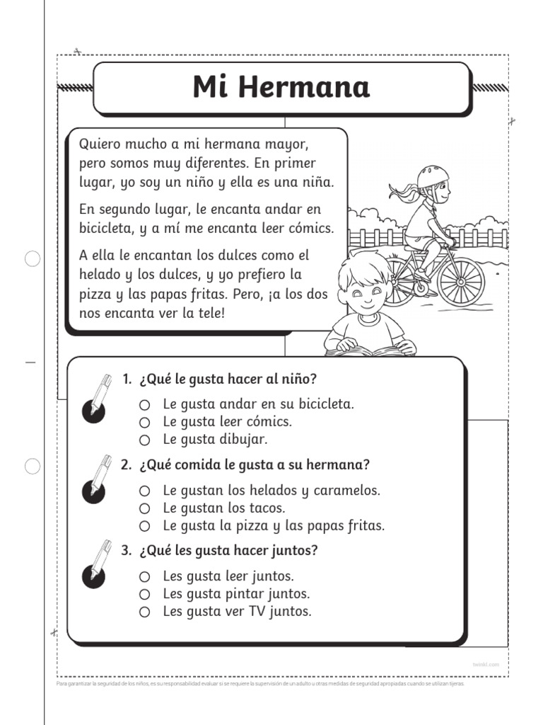 CL L 1724466029b Comprension de Lectura Mi Hermana Primeros Lectores ...