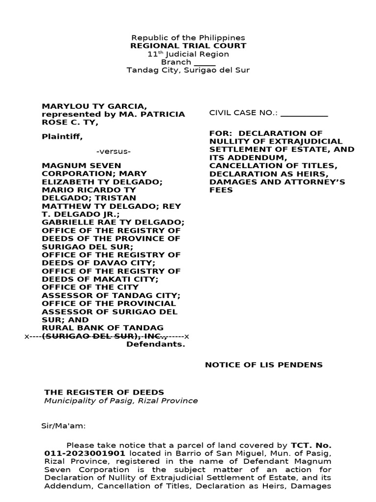 MDA Notice of Lis Pendens 3 - Ty | PDF | Common Law | Justice