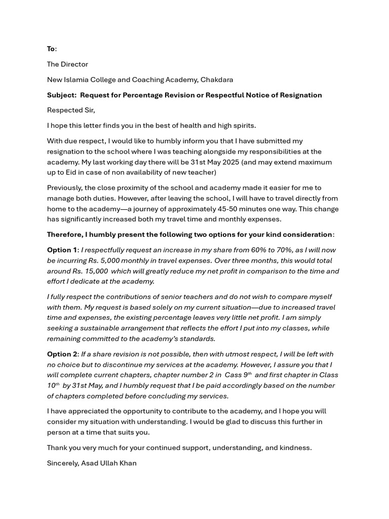 Request for Salary Revision or Resignation | PDF