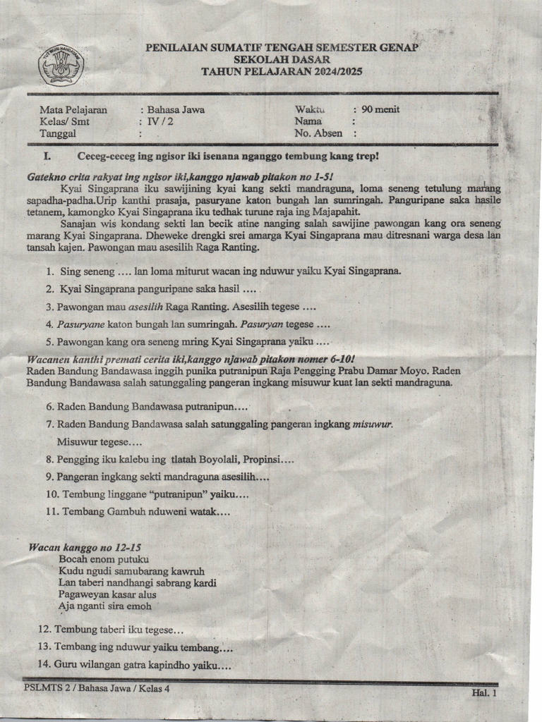 Soal PTS B Jawa | PDF