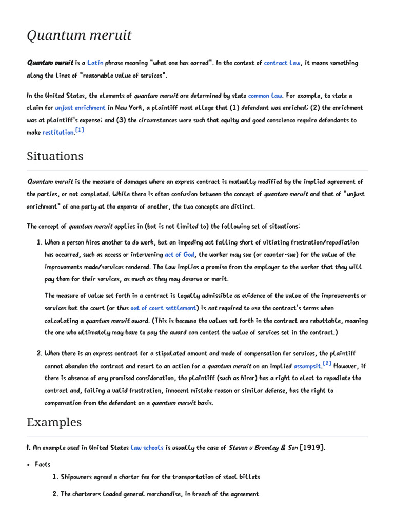 Quantum Meruit - Wikipedia | PDF | Damages | Civil Law (Legal System)