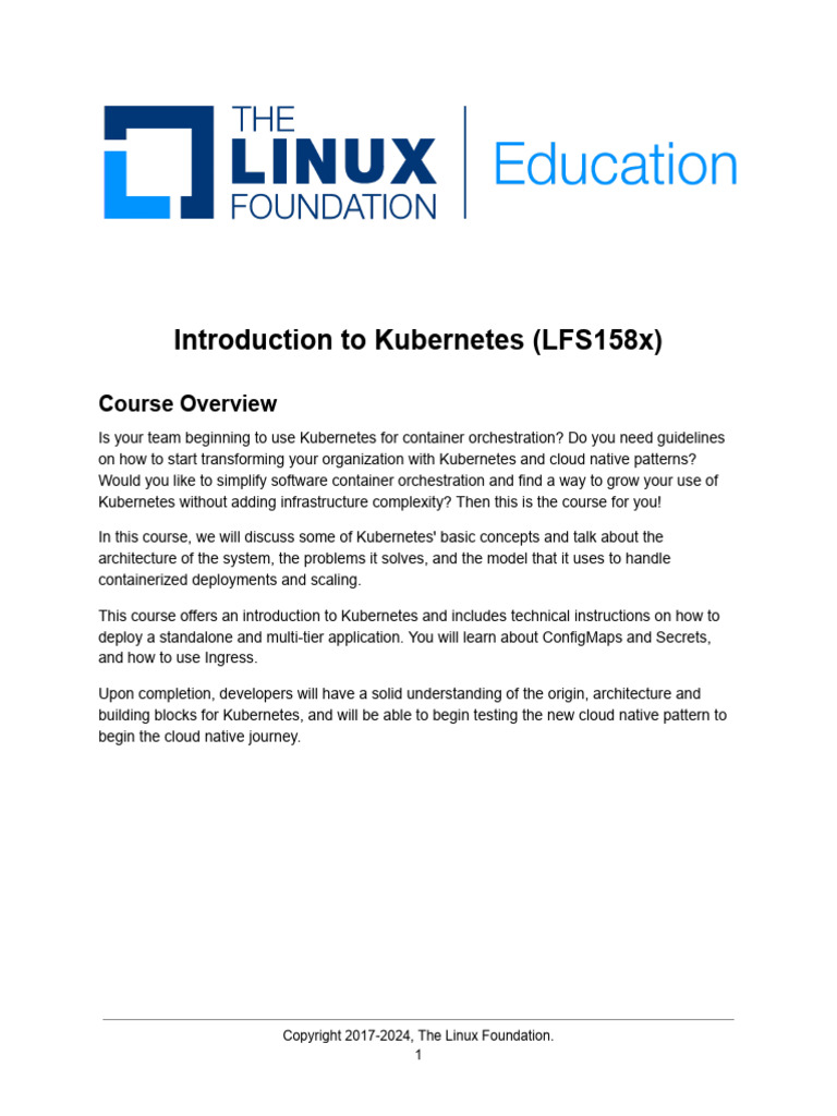 Asset-V1 LinuxFoundationX+LFS158x+1T2024+Type@Asset+Block@LFS158x Course Syllabus 2024 | PDF ...