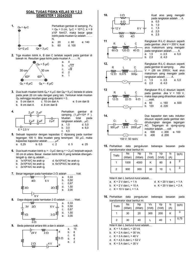 Soal Fisika Kelas Xii-Tugas Perbaikan Ok | PDF