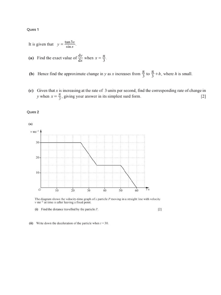 Calculus Kinematics Ques | PDF