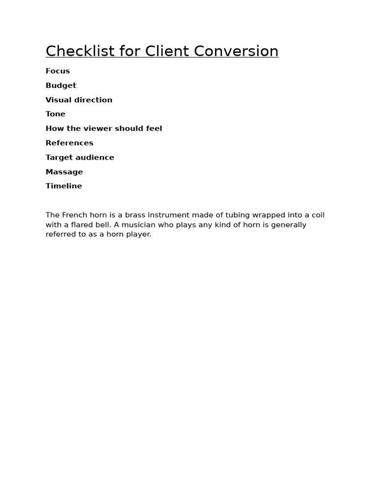 Checklist For Client Conversion | PDF