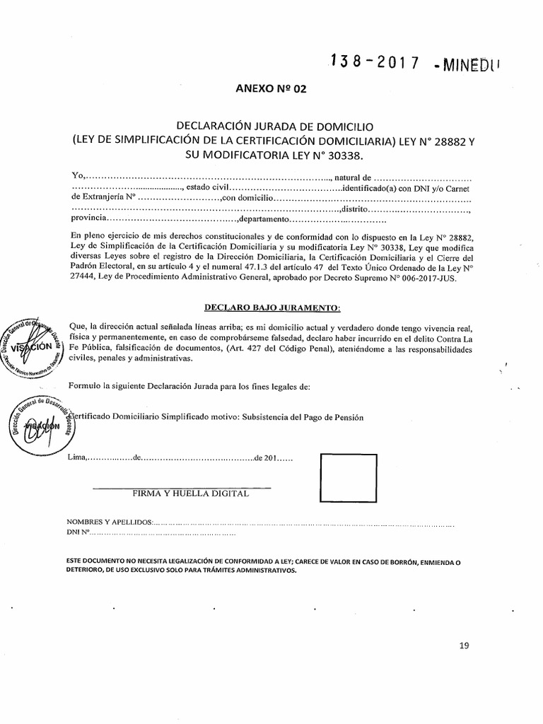 Anexo 2 Declaracion Jurada de Domicilio | PDF