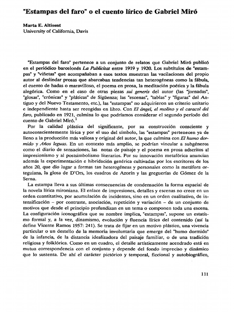 Estampas Del Faro o El Cuento Lirico de Gabriel Miro | PDF