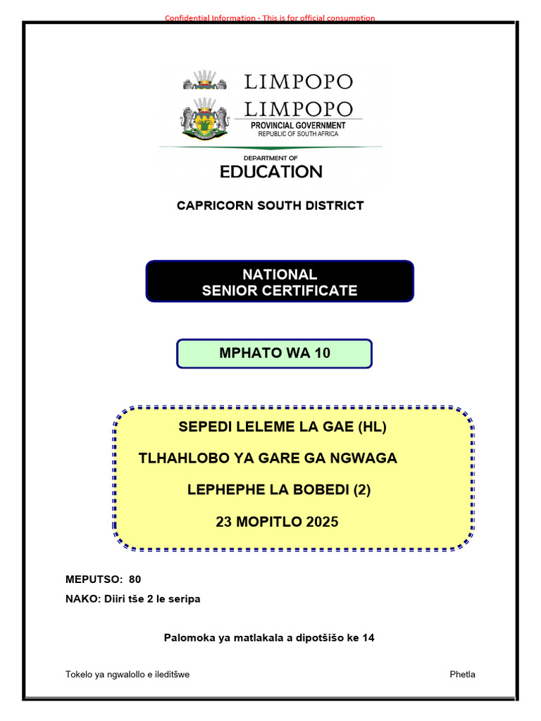 Sepedi HL p2 2025 Grade 10 Mid-Year-2 | PDF