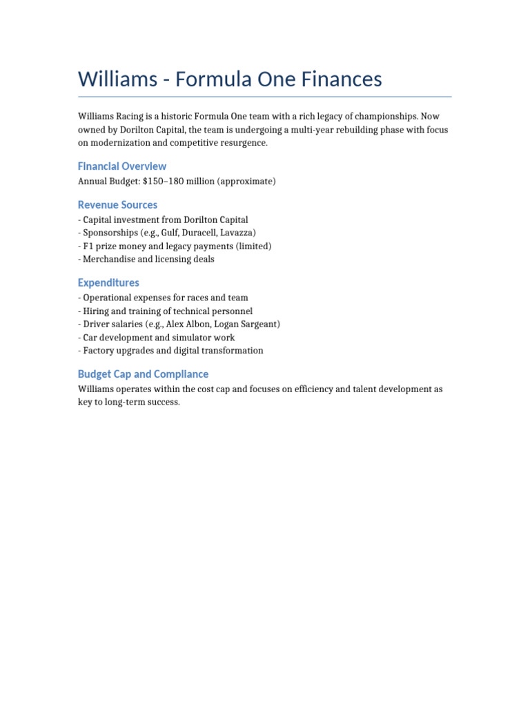Williams F1 Finances | PDF
