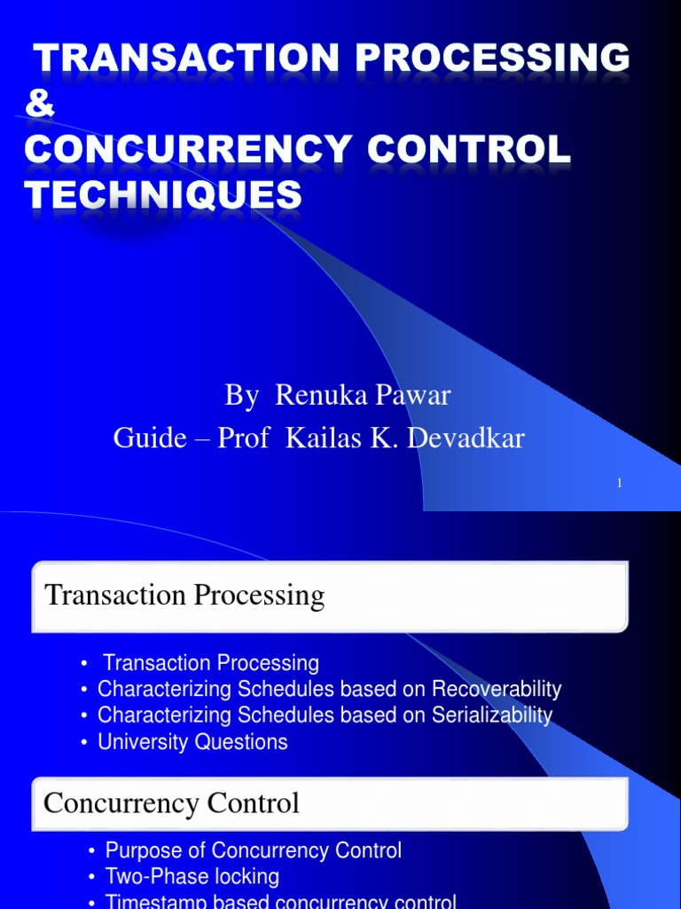 Adbms Transaction Processing And Con Currency Control Renuka Pawar Pdf Concurrency Computer
