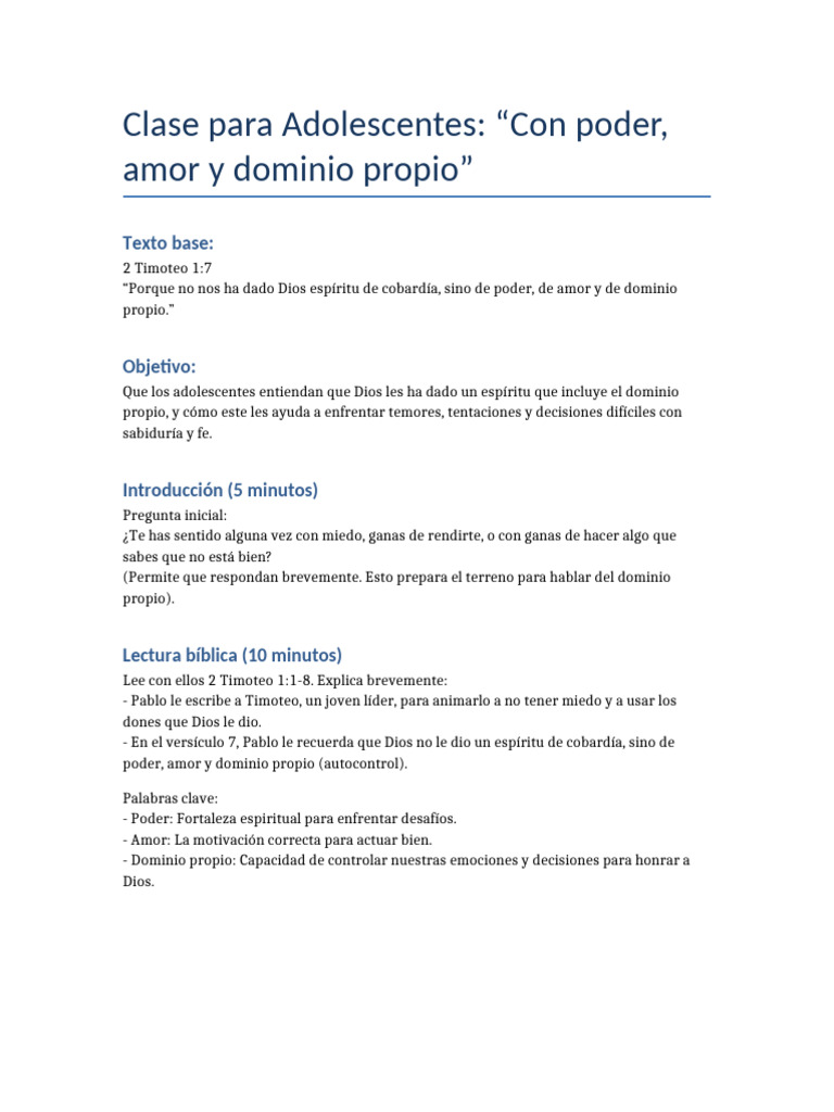 Dominio Propio: Poder y Amor en Adolescentes | PDF