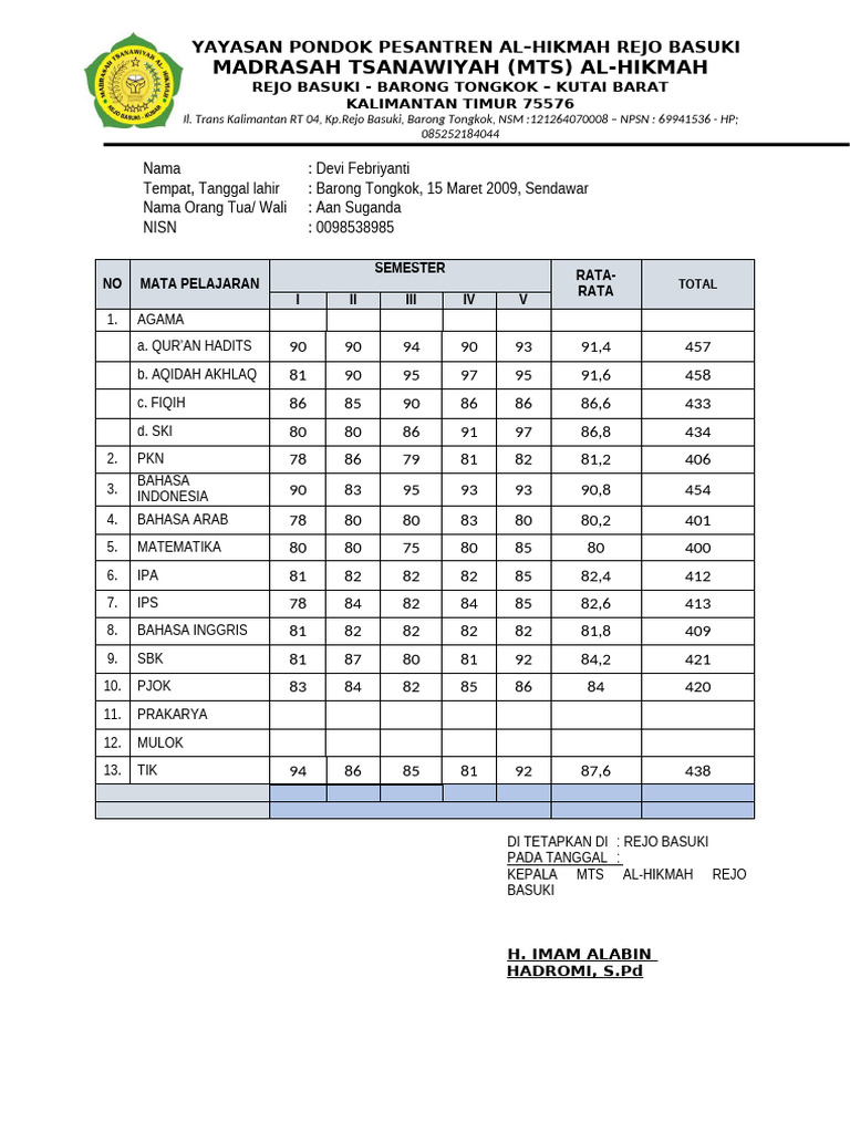 Format Rekap Nilai 5 SMT | PDF