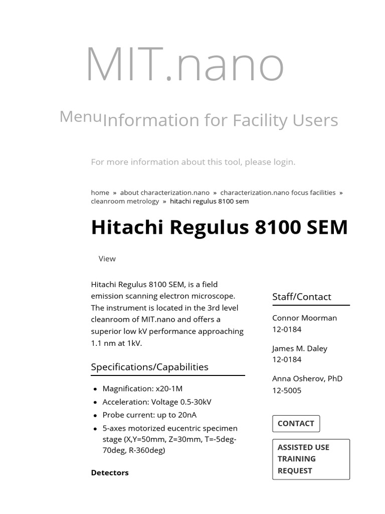 Hitachi Regulus 8100 SEM - Nanousers | PDF | Scanning Electron ...
