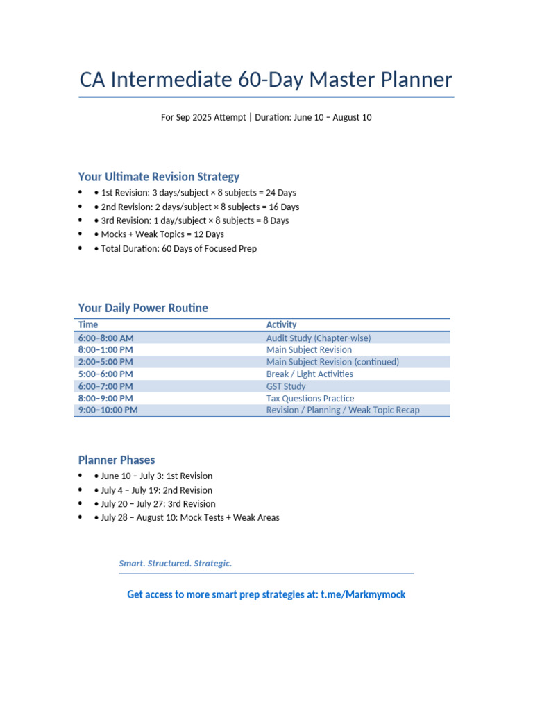 CA Intermediate 60 Day Planner Ad Styled | PDF