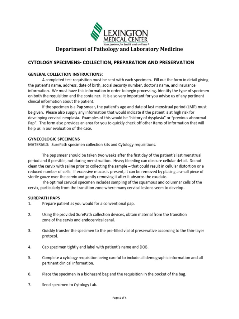 Cytology Specimen Collection | PDF | Cytopathology | Medical Specialties
