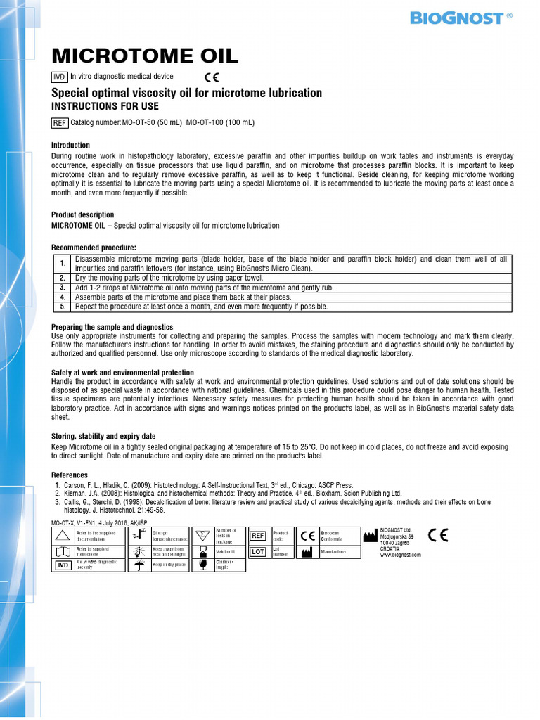 Microtome Oil Ifu v1 En1 | PDF | Histology