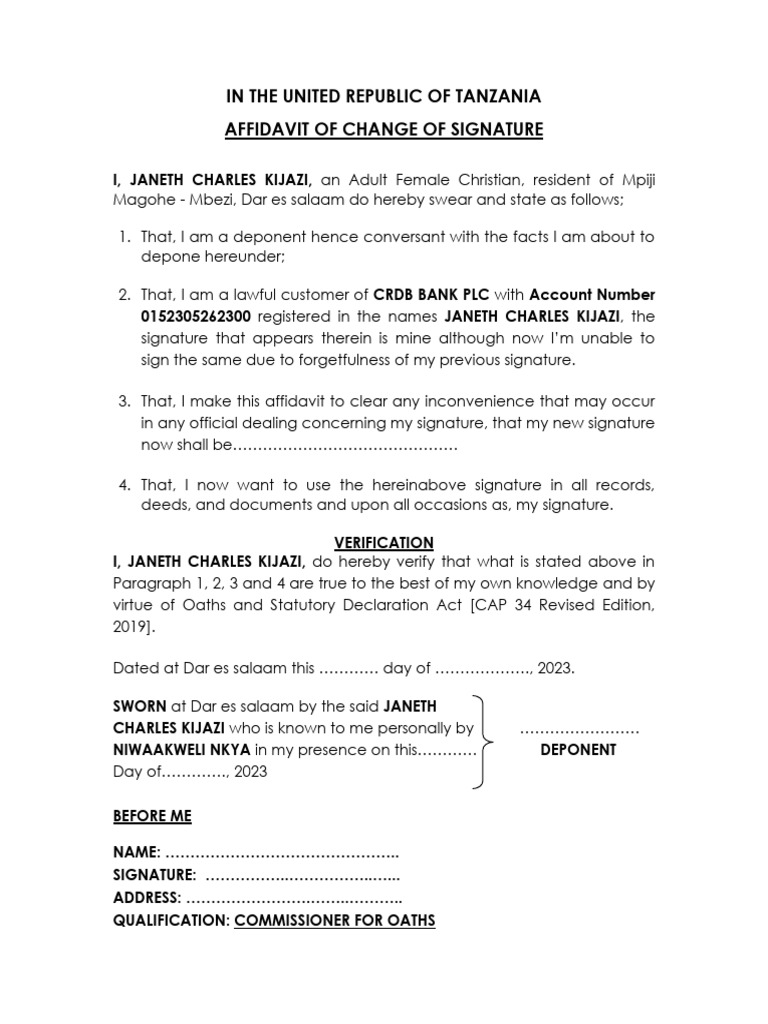 Affidavit of Signature - Janeth, 2023 | PDF