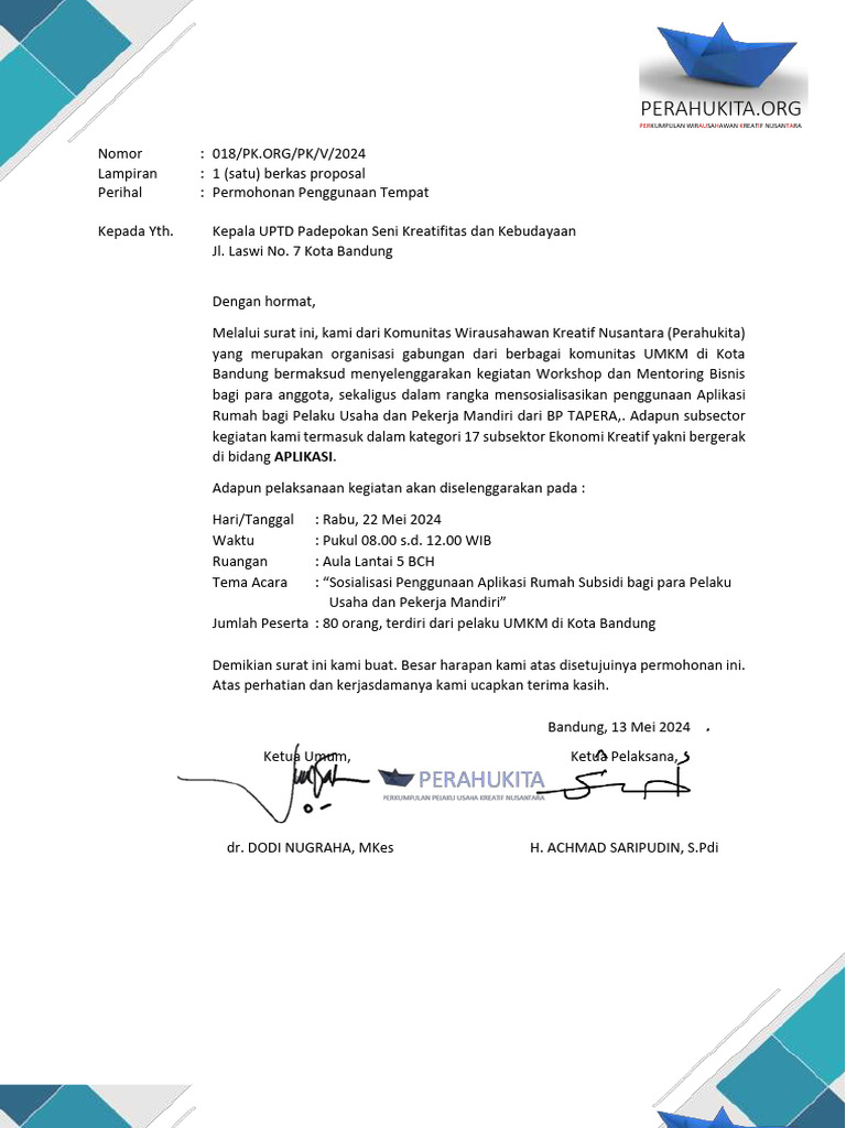 018 Surat Permohonan Tempat BCH | PDF