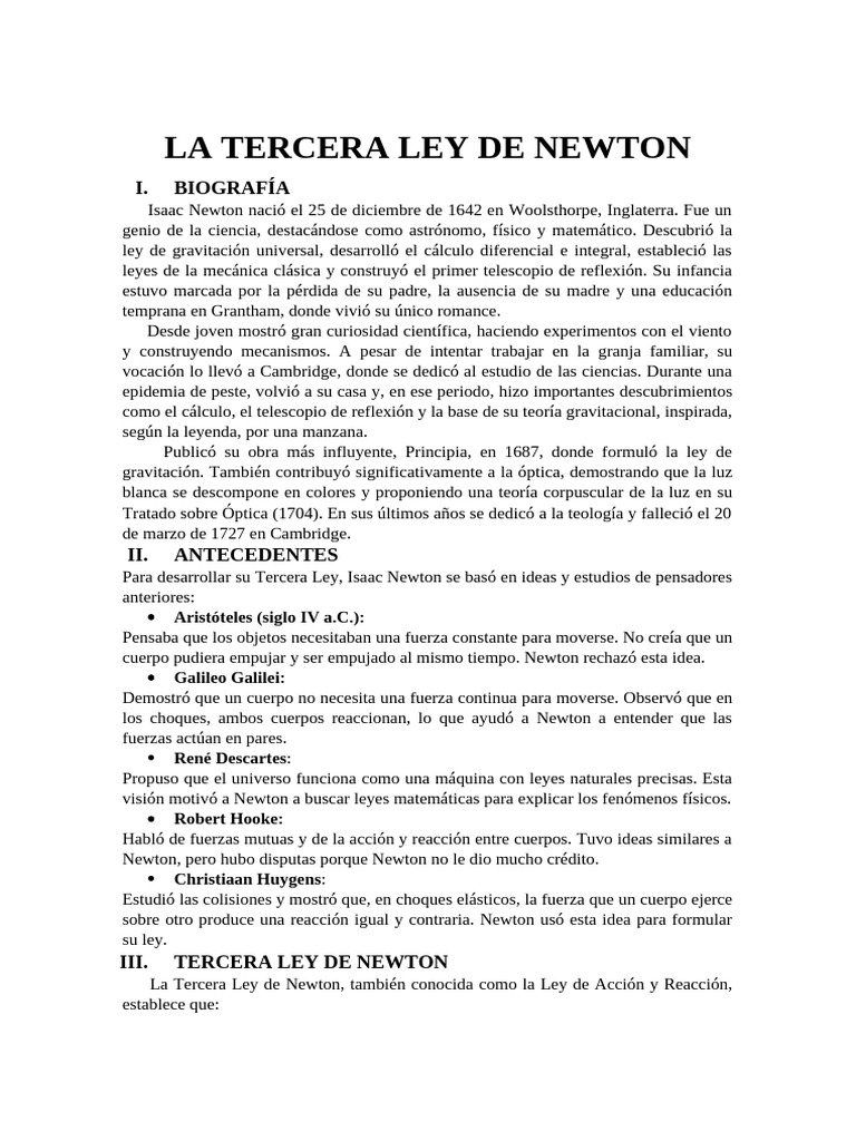 La Tercera Ley de Newton | PDF | Fuerza | Isaac Newton
