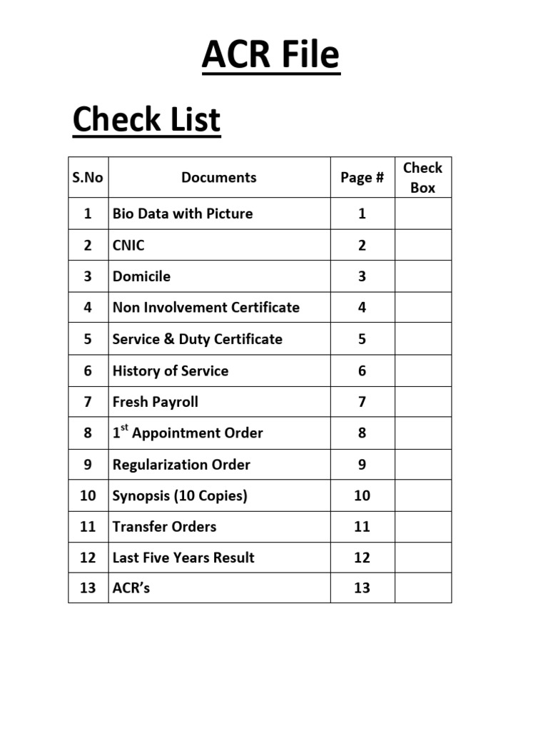 1 - 8 Sample ACR Check List 21.07.2024 | PDF