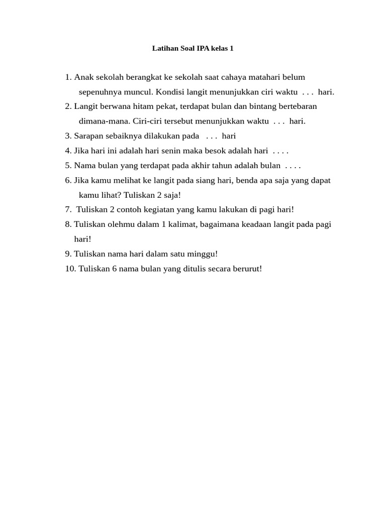 Latihan Soal IPA Kelas 1 | PDF