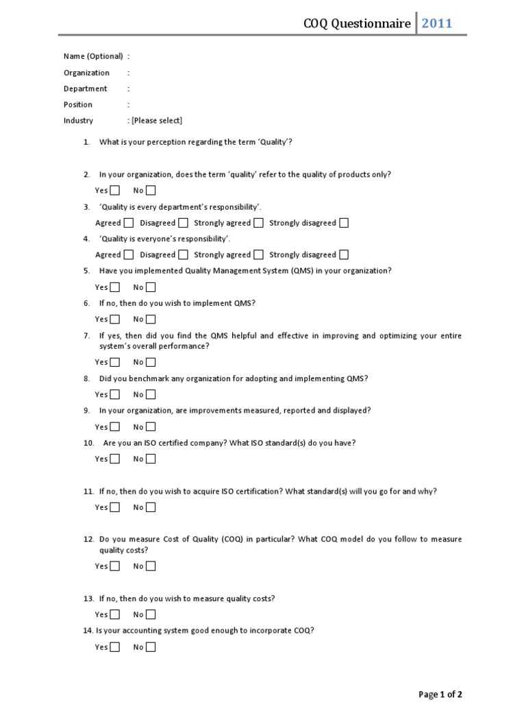 COQ Form | PDF | Quality Management | Systems Science