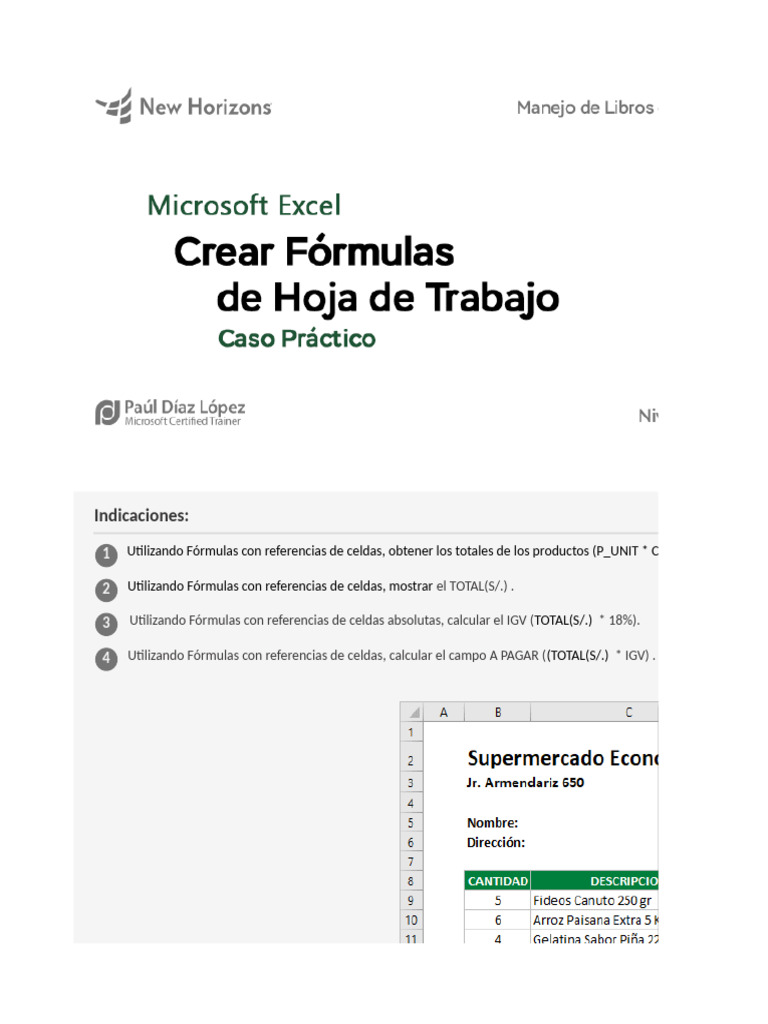 03 Crear Fórmulas de Hoja de Cálculo - Caso Práctico | PDF