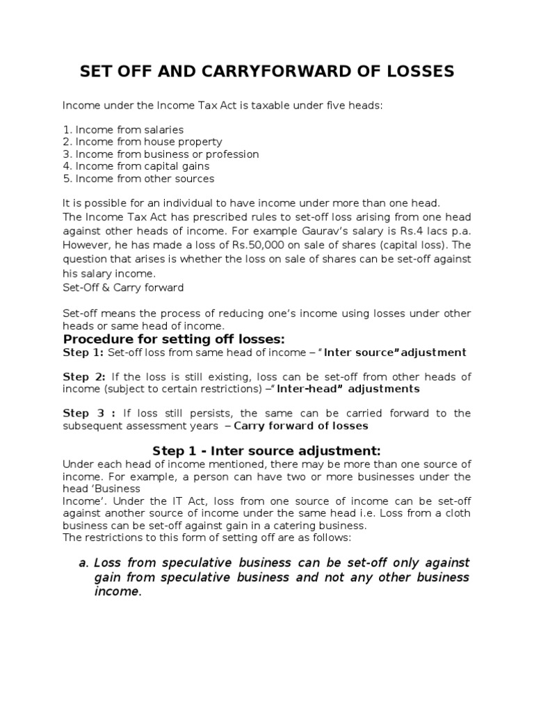 Set Off and Carry Forward | PDF | Taxation | Payments