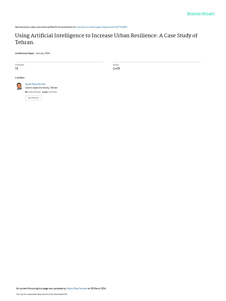 Using Artificial Intelligence To Increase Urban Resilience A Case Study of Tehran | PDF ...