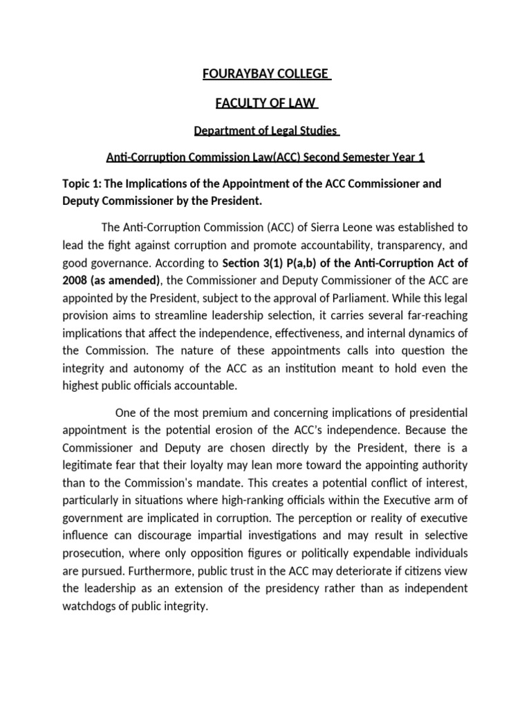 Topic 1 ACC Law, Second Semester | PDF | Corruption | American Government