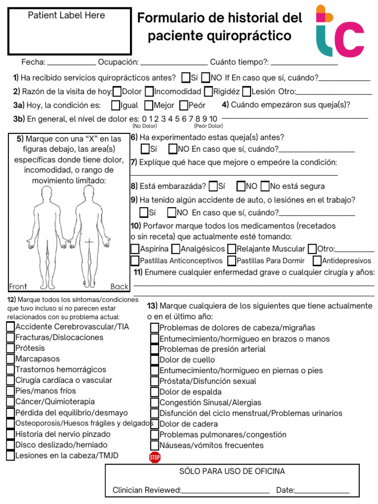 Chiropractic Forms Spanish | PDF | Dolor de cabeza | Enfermedades y ...