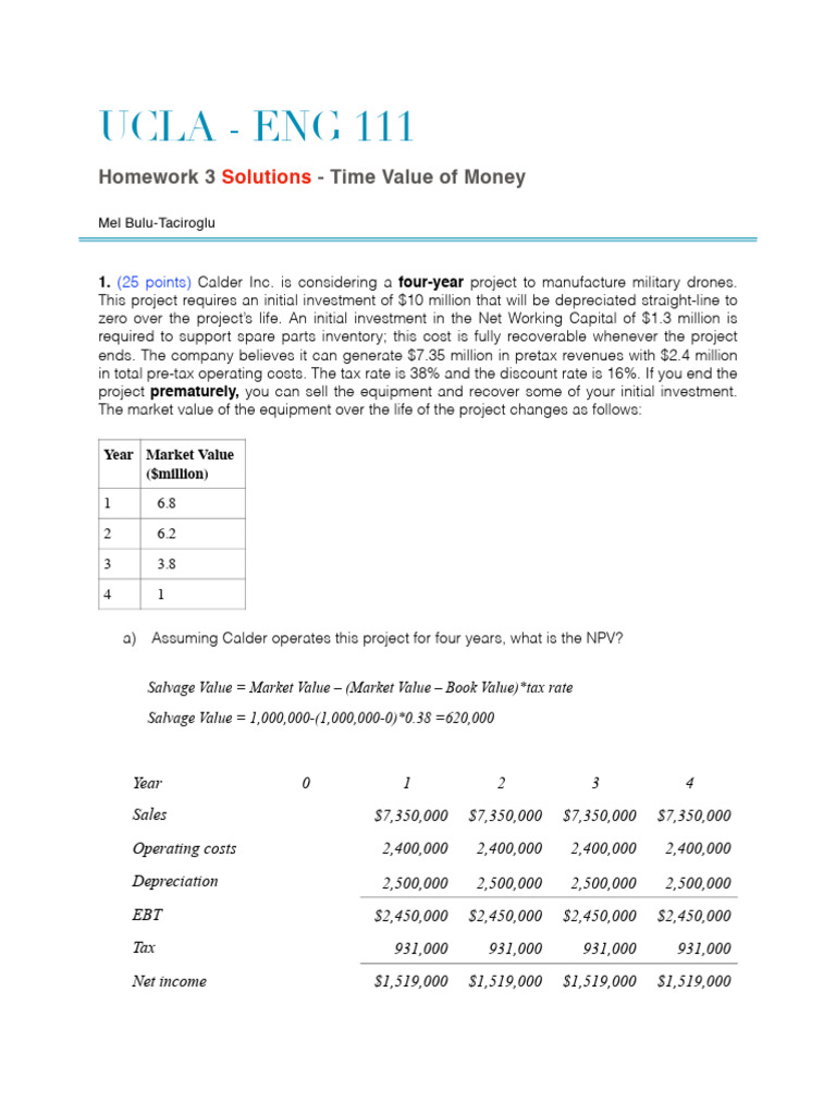 ENG 111 Winter 2020 HW3 Solutions PDF | PDF | Net Present Value | Depreciation