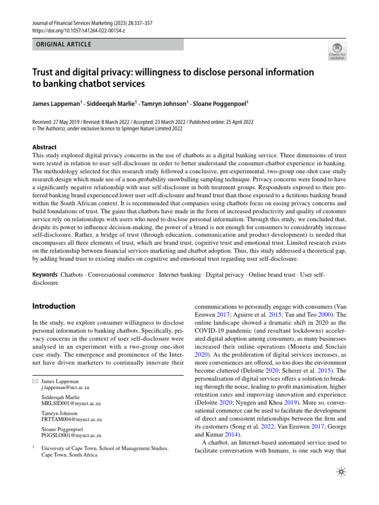 Trust and Digital Privacy Willingness To Disclose Personal Information ...