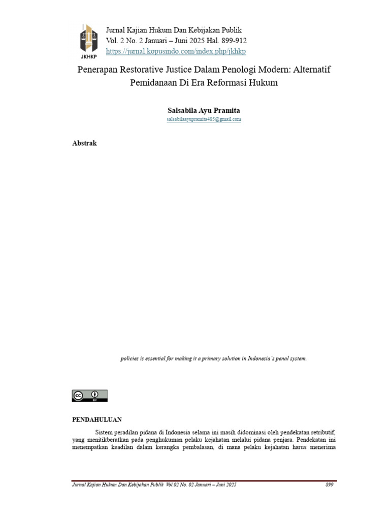 Penerapan Restorative Justice Dalam Penologi Modern: Alternatif Pemidanaan Di Era Reformasi ...