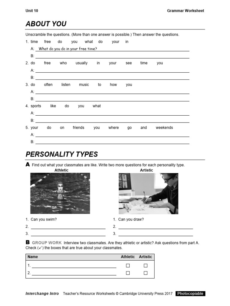 Interchange5thEd IntroLevel Unit10 Grammar Worksheet | PDF