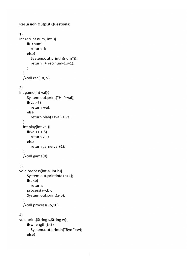Recursion Output Questions | PDF