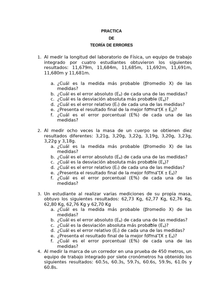 Practica Teoria de Errores | PDF | Medición | Cantidad