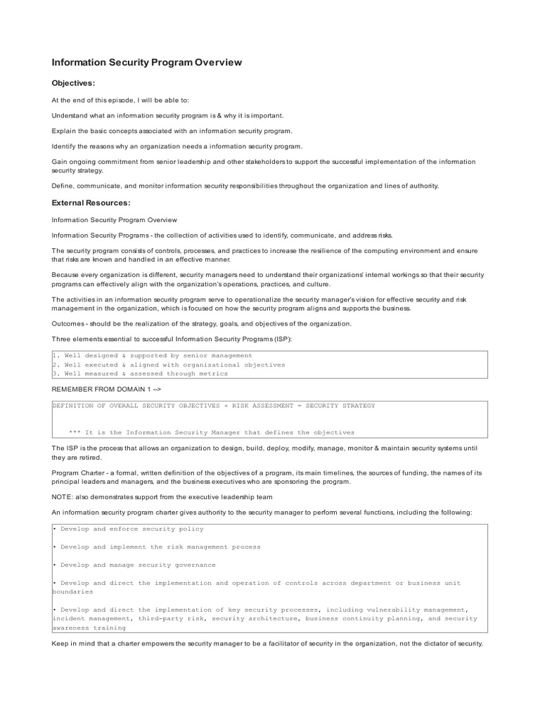 Isaca Cism 3 1 1 Information Security Program Overview | PDF | Information Security | Enterprise ...