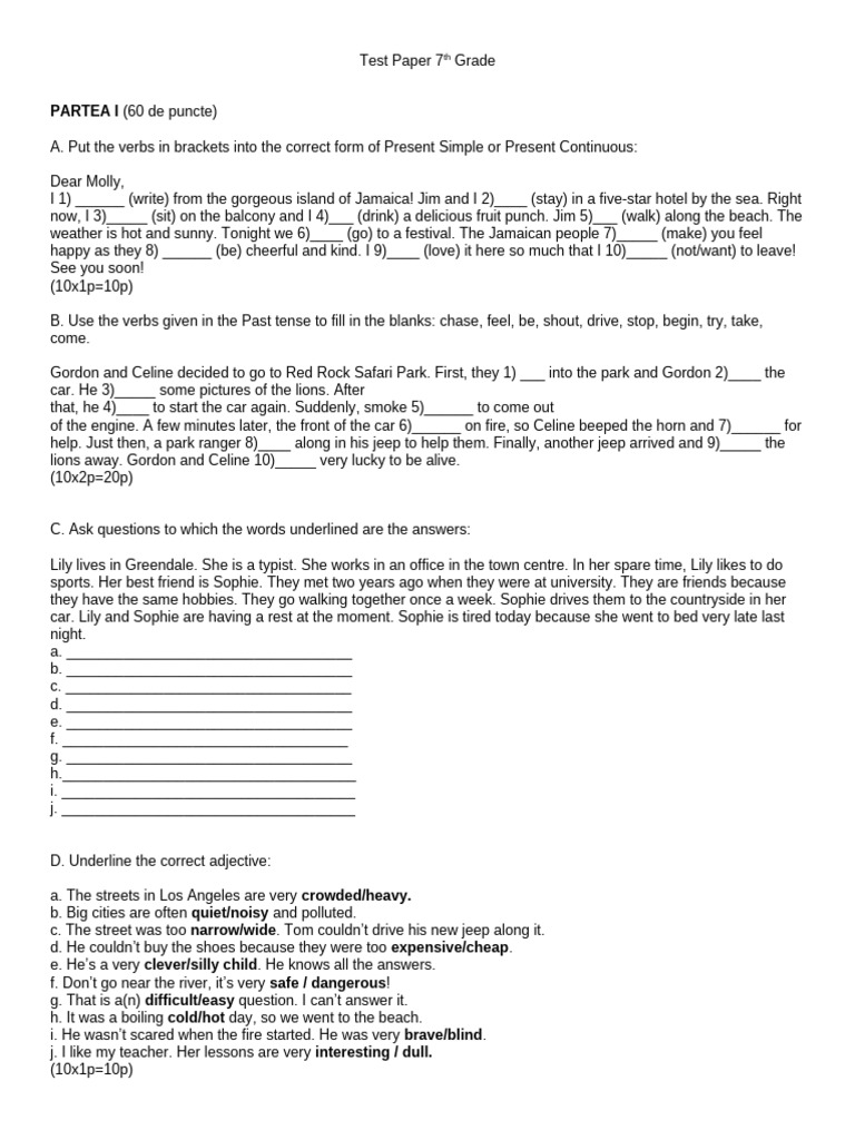 1 Test Paper 7th Grade | PDF | Grammar | Linguistics