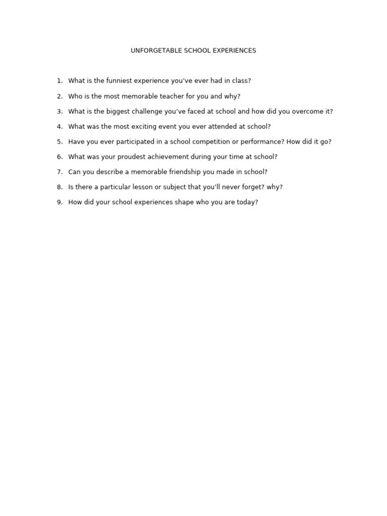 Unforgetable School Experiences | PDF