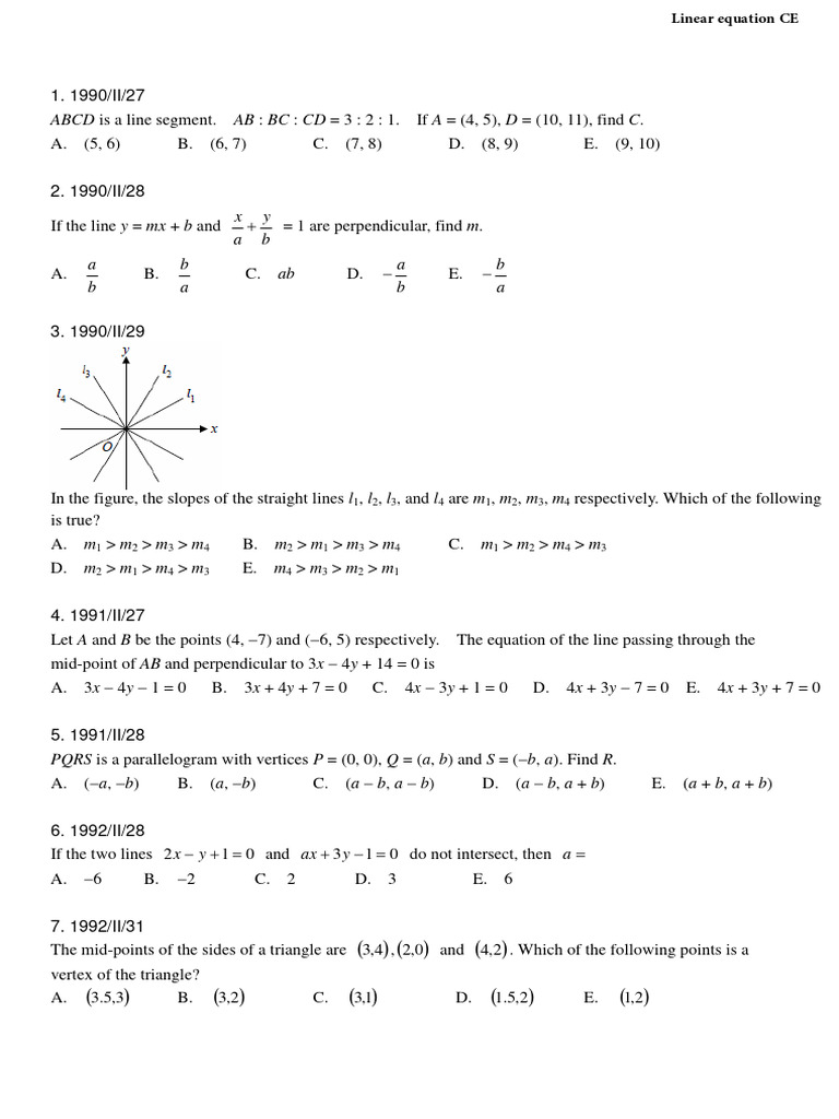 Linear Equation CE | PDF | Line (Geometry) | Cartesian Coordinate System