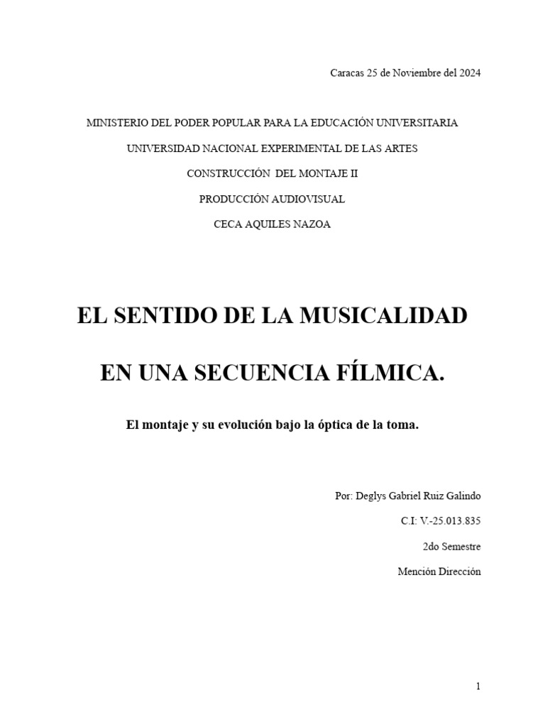Deglys Ruíz, El Sentido de La Musicalidad en Una - Secuencia Fílmica ...