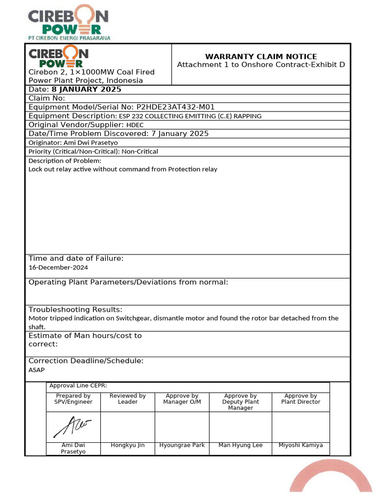 Warranty Claim Notice - Lock Out Relay Active Without PR Send Command | PDF