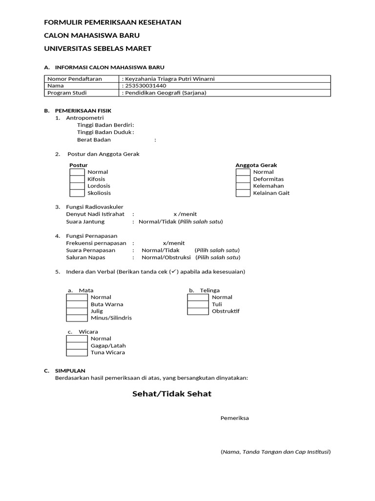 Formulir Pemeriksaan Kesehatan | PDF