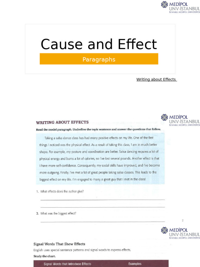 Cause and Effect Paragraphs - Writing About Effects | PDF