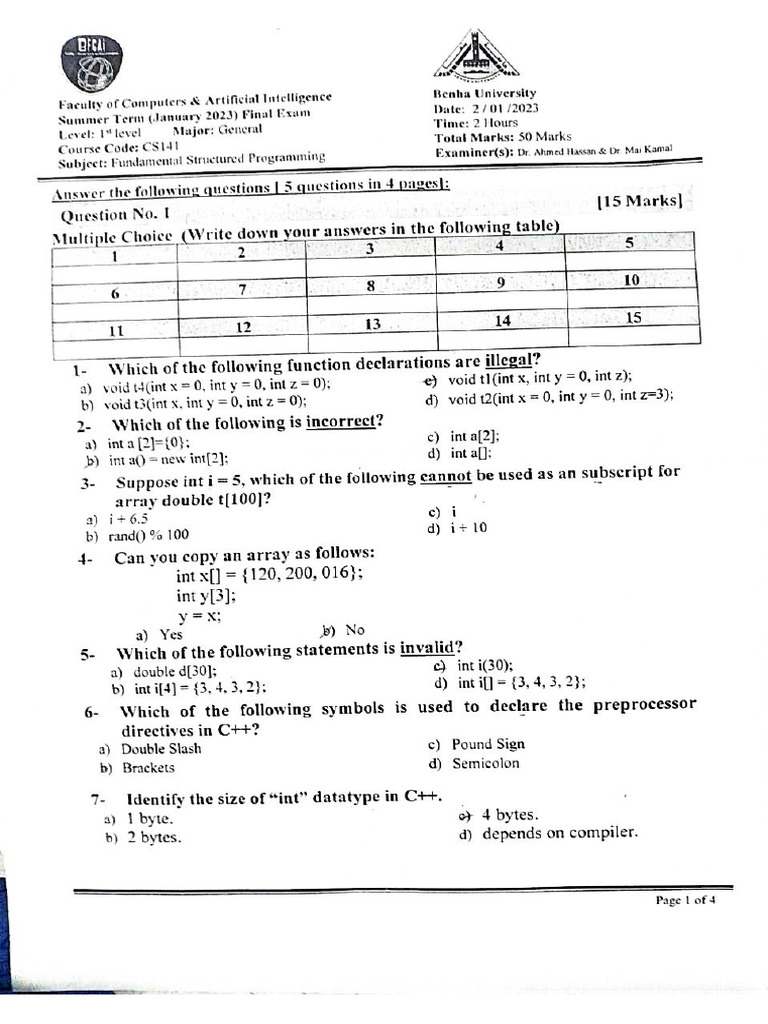 Structured Programming Final Exam Jan 2023 | PDF