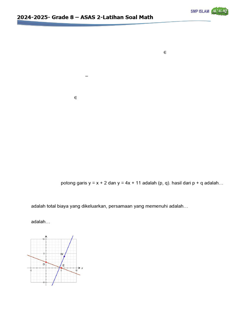 2024 2025 Grade 8 ASAS 2 Latihan Soal MATH | PDF