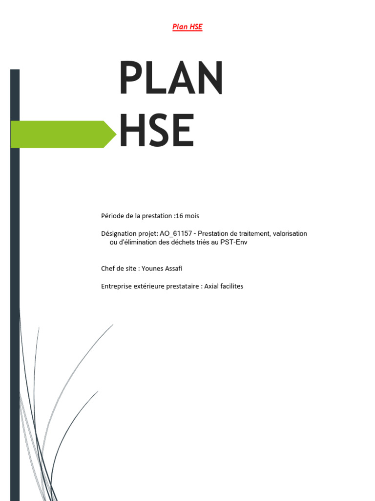 Plan HSE pour le projet AO_61157 | PDF | Déchets | Sécurité