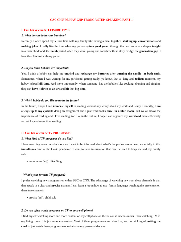 Vstep Speaking - Part 1 Samples | PDF